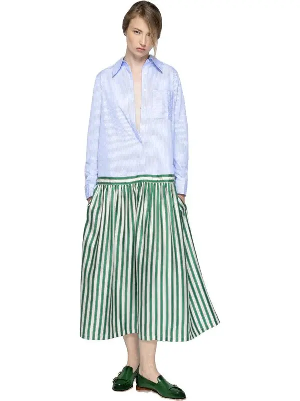 PAULA Rosalia Multi Stripes Printed A-line Midi Dress - Multicolour