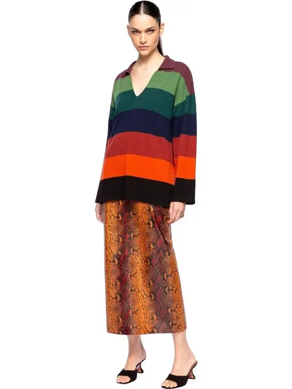 PAULA Jane Striped Knitted V-neck Top - Multicolour