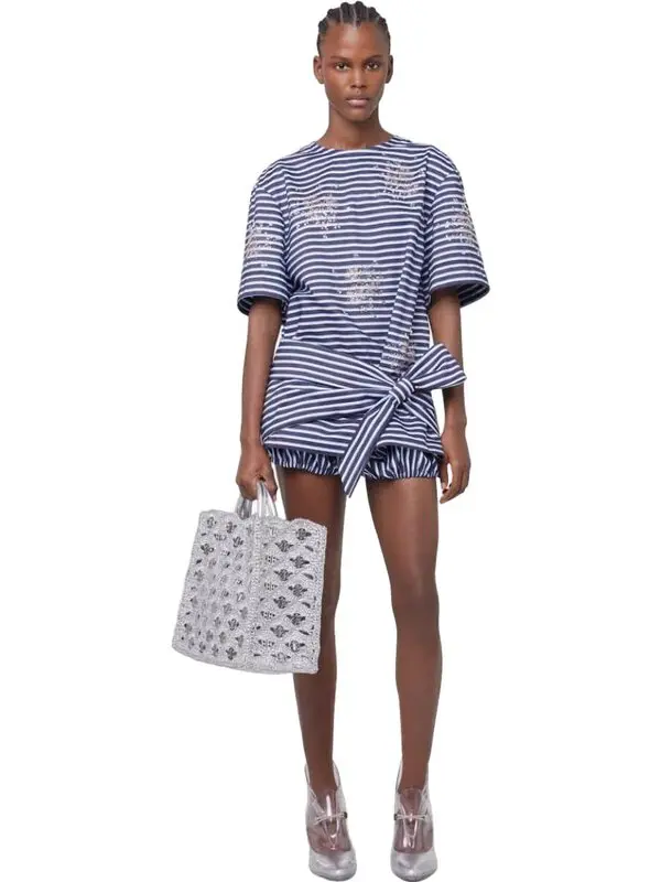 Rabanne Striped Embroidered T-shirt - Multicolour
