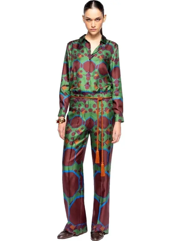 PAULA Printed Silk Twill Tailored Pants - Multicolour