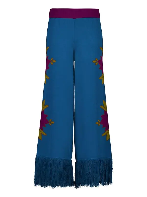 PAULA Jones Mykonos Jacquard Wide Leg Pants With Fringe - Multicolour