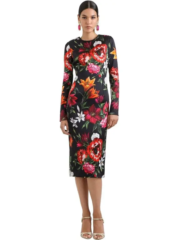 Dolce & Gabbana Floral Print Long-sleeve Satin Dress - Multicolour