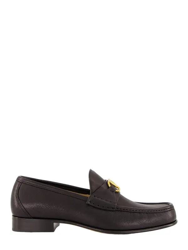 Valentino Garavani Leather Loafers With Brass Logo - Grey