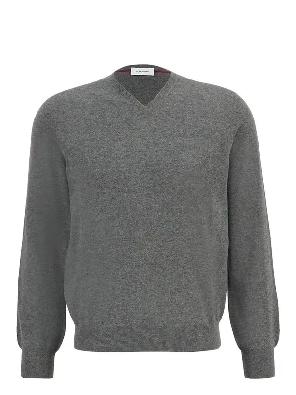 FERRAGAMO V-neck Virgin Wool Sweater - Grey