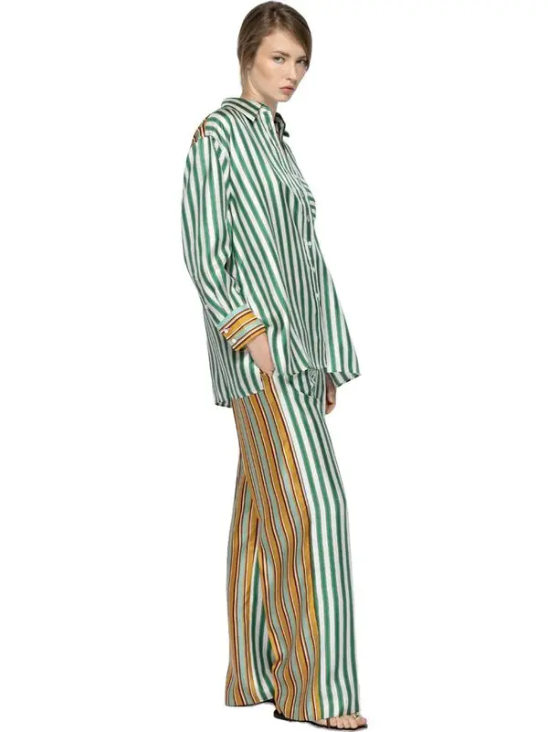 PAULA Multi Stripes Silk Twill Pants - Multicolour