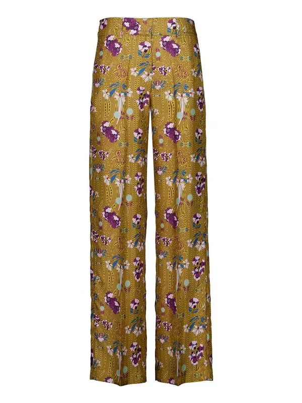 PAULA Sonia Floral Printed Silk Twill Trousers - Multicolour