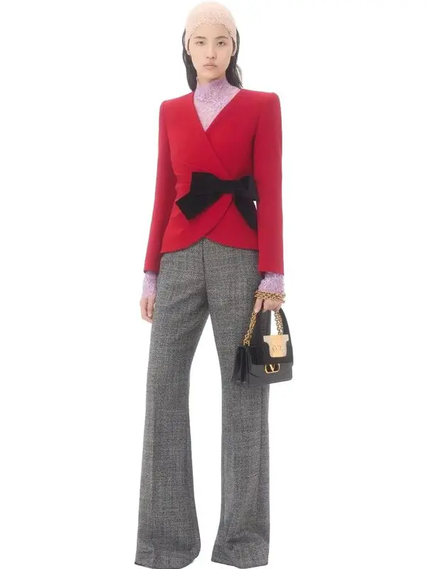 Valentino Garavani Wool Mouliné Palazzo Trousers - Grey