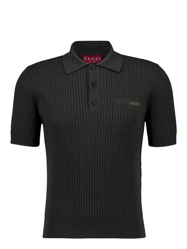 Gucci Forest Green Wool Knit Polo Shirt - Grey
