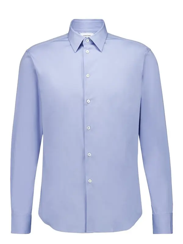 FERRAGAMO Light Blue Stretch Cotton Poplin Shirt - Grey