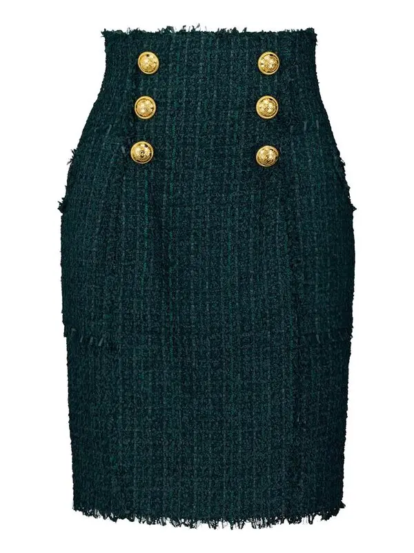 Balmain Button-detail Tweed Pencil Skirt - Green