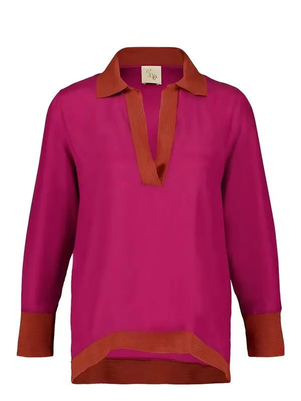 PAULA Diane Silk V-neck Long-sleeve Top - Purple