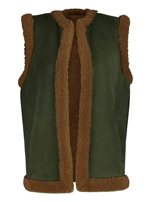 PAULA Name Odoria Shearling Vest With Embroidery - Green