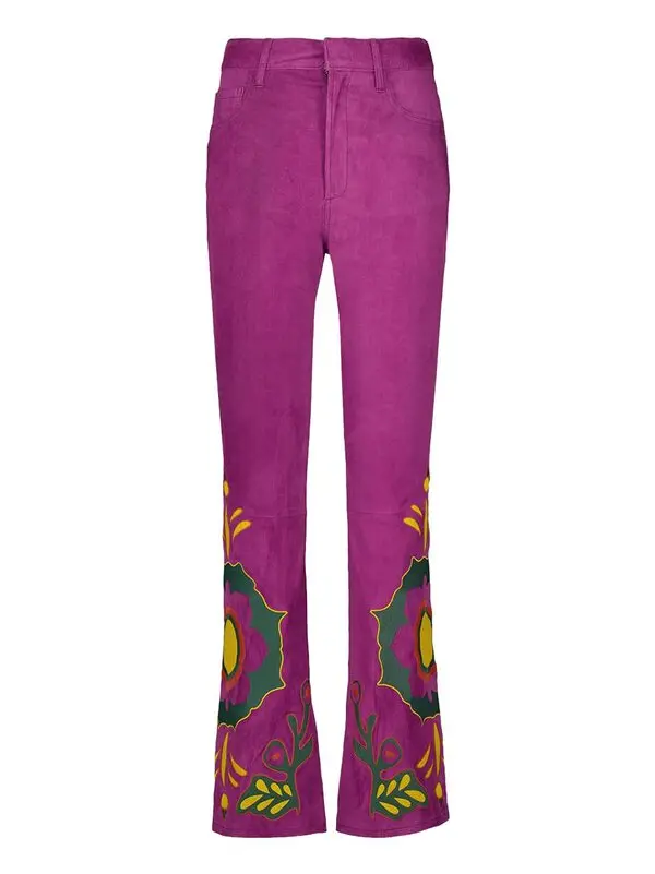 PAULA Capella Potion Embroidered Suede Pants - Purple
