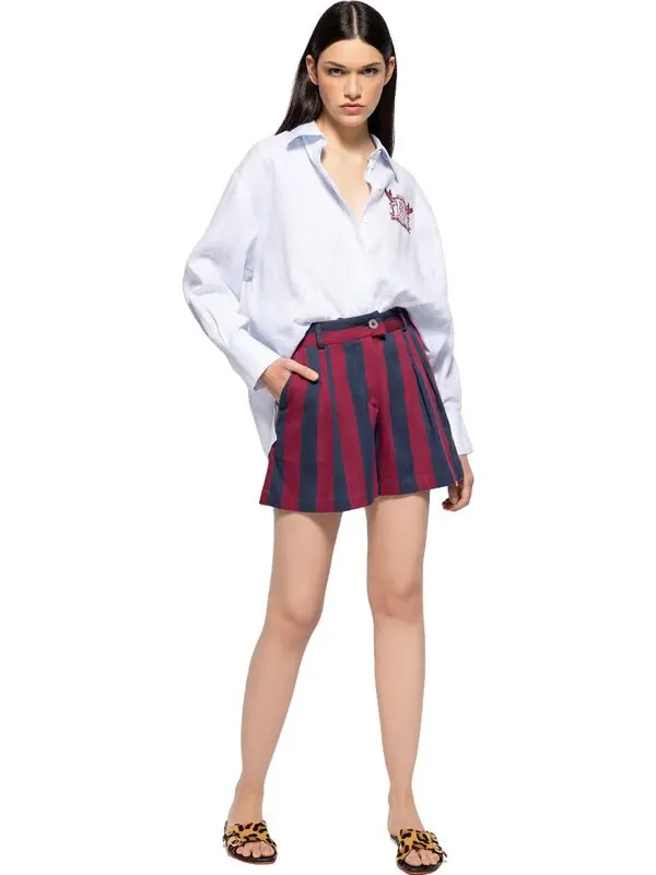 PAULA Virgo Hand-woven Striped Wide-leg Shorts - Purple