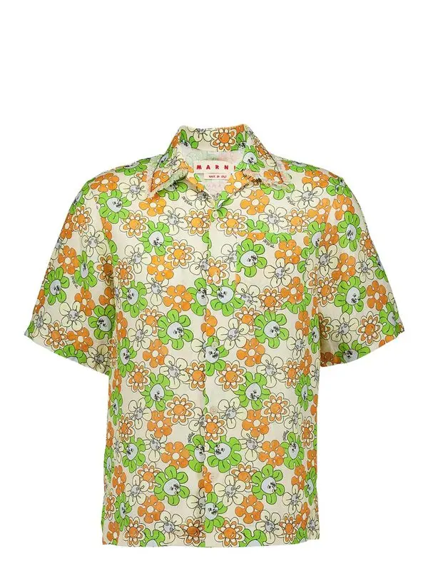 Marni Floral Linen Bowling Shirt - Green