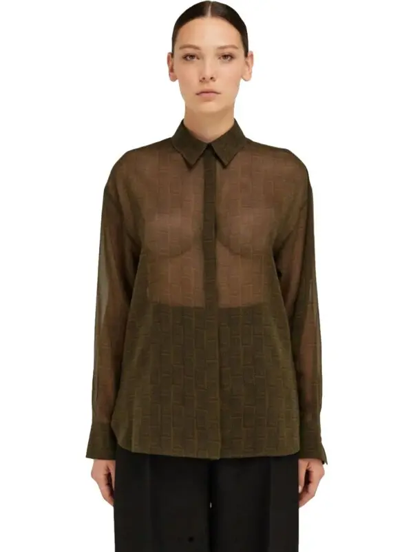 FERRAGAMO Monogram Georgette Silk Shirt - Green