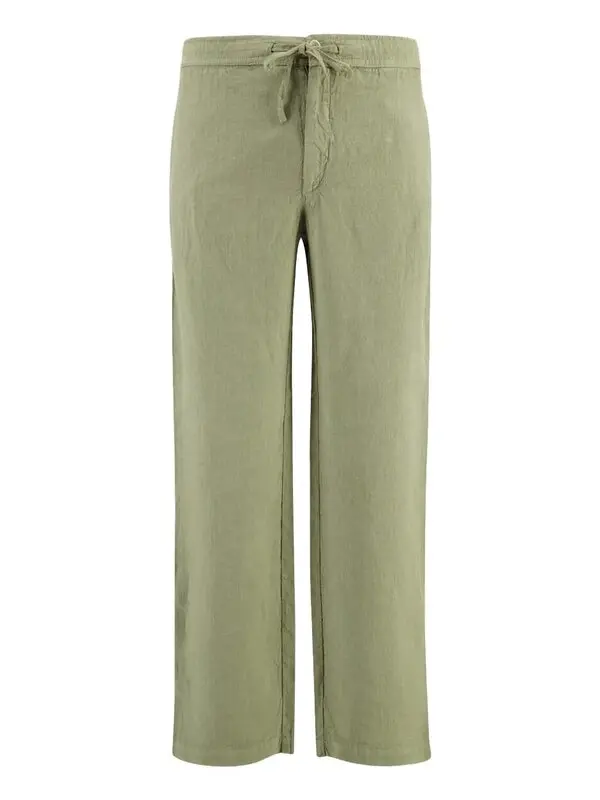 120% Lino Linen Drawstring Trousers - Green