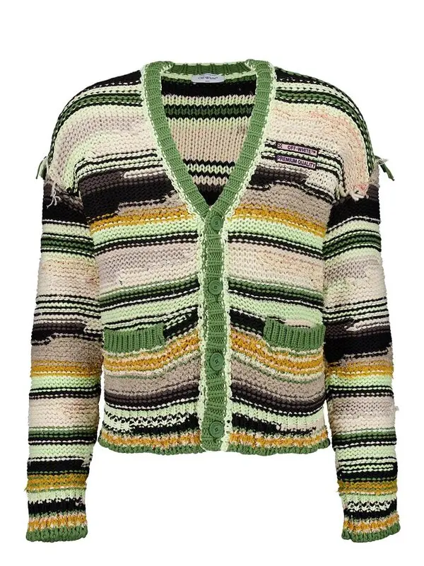 Off-White Striped Knit Cardigan - Green