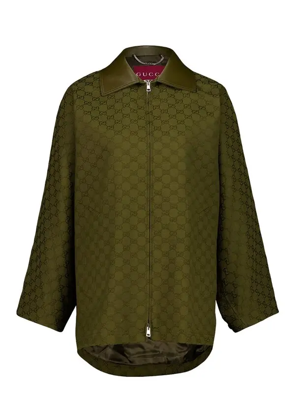 Gucci Gg Canvas Jacket With Leather Collar - Green