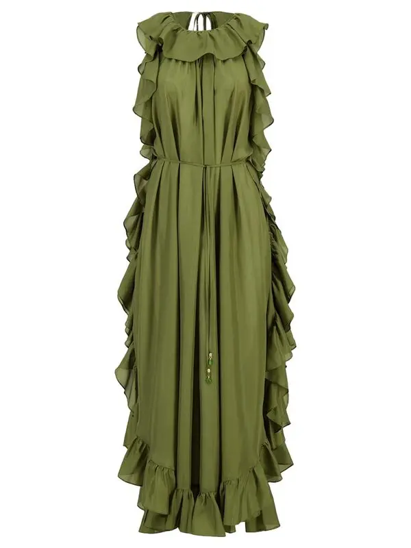Zimmermann Cascadian Ruffle Midi Dress - Green