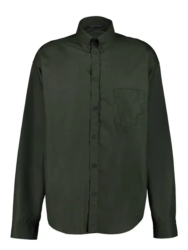 Balenciaga Khaki Logo Print Long Sleeve Shirt - Green