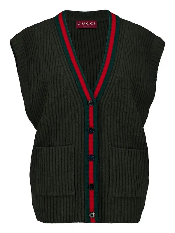 Gucci Sleeveless Wool Cardigan - Green