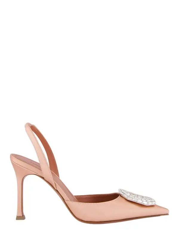 Amina Muaddi Powder Camelia Sling 90 In Satin - Pink
