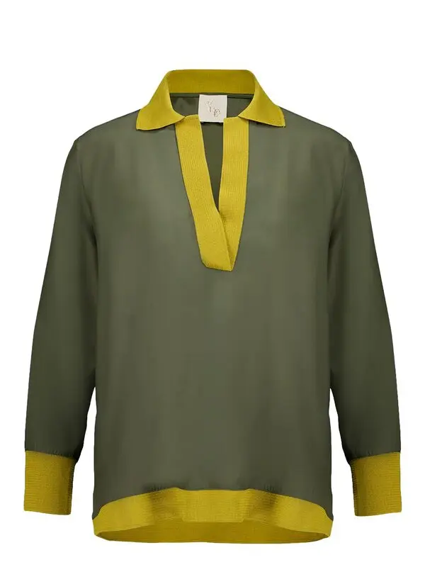 PAULA Silk V-neck Long-sleeve Top - Green