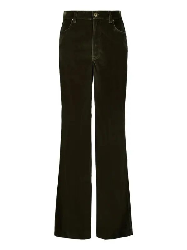 La DoubleJ Cotton Velvet Flared Trousers - Green