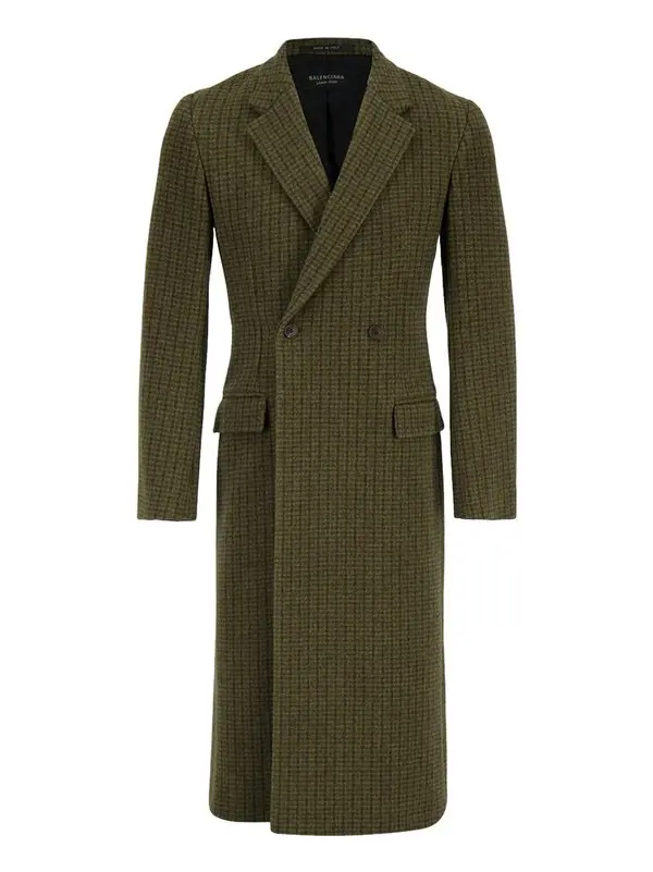 Balenciaga Standard Coat In Brushed Check Wool Melton - Green