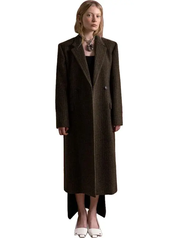 Balenciaga Standard Coat In Brushed Check Wool Melton - Green