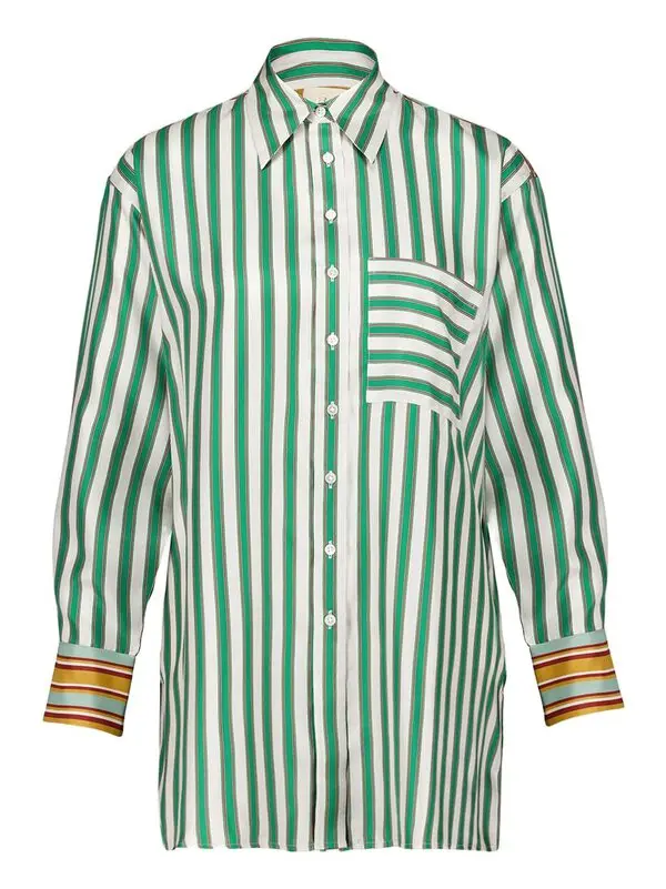 PAULA Marie Stripes Silk Twill Shirt - Green