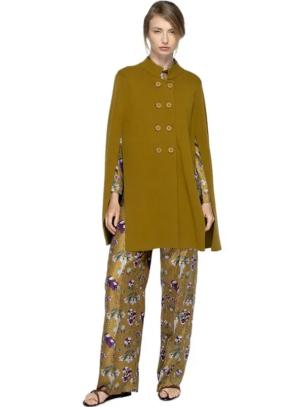 PAULA Alba Fir Jacquard Knitted Cape - Green