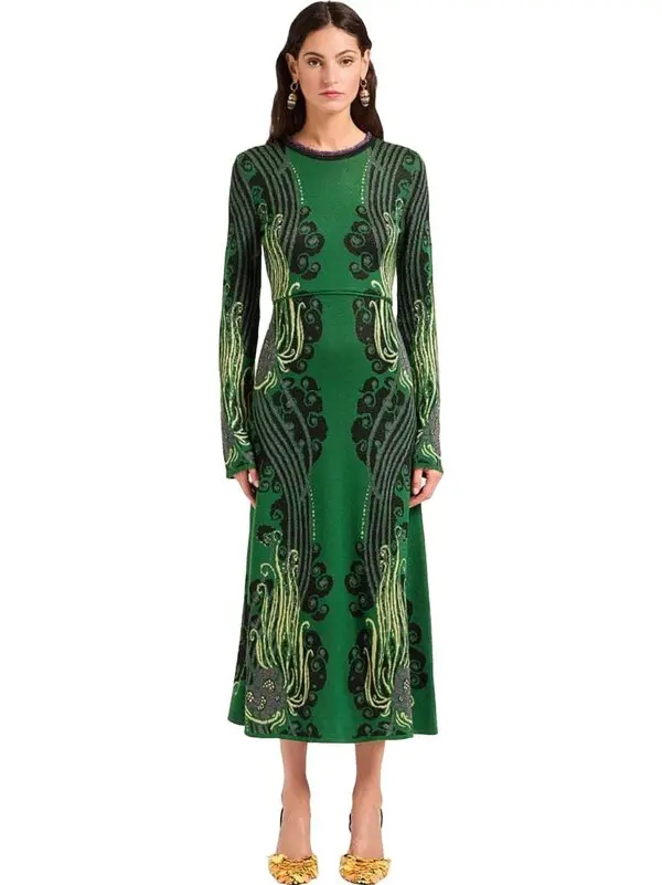 La DoubleJ Atlantis Jacquard Knit Bee Dress - Green