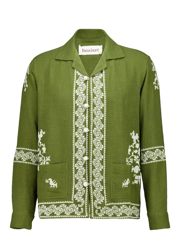 BAZISZT Khaki Tulum Embroidered Shirt - Green