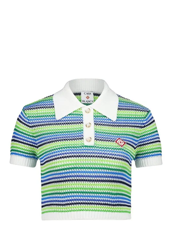 Casablanca Stripe Short Sleeve Polo Shirt - Green