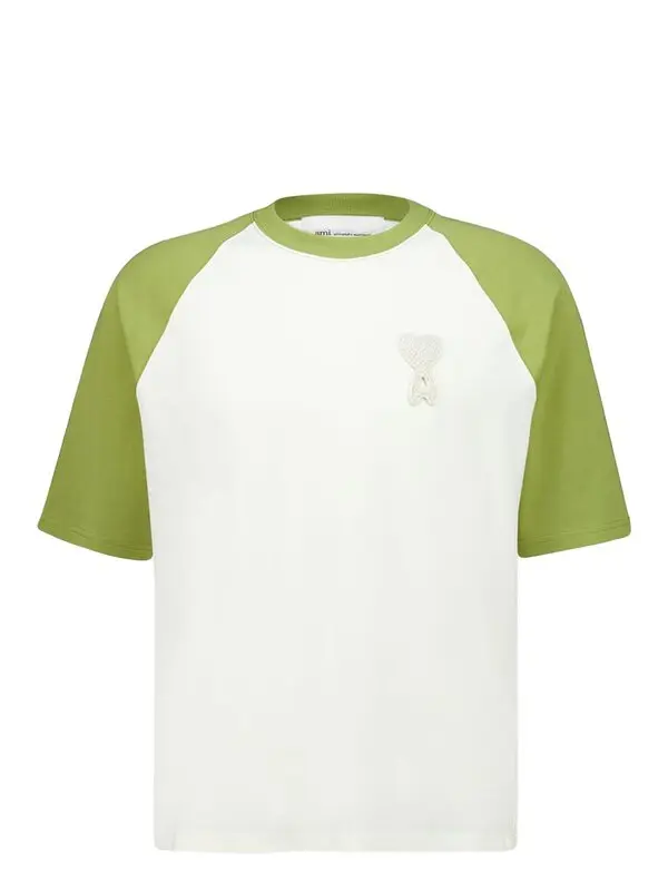 Ami Cream And Matcha Boxy Fit Cotton T-shirt - Green