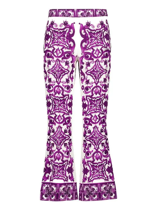 Dolce & Gabbana Majolica Print Silk Trousers - Purple