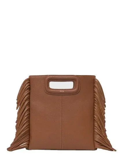 Maje Grained Leather M Bag With Fringe - Brown