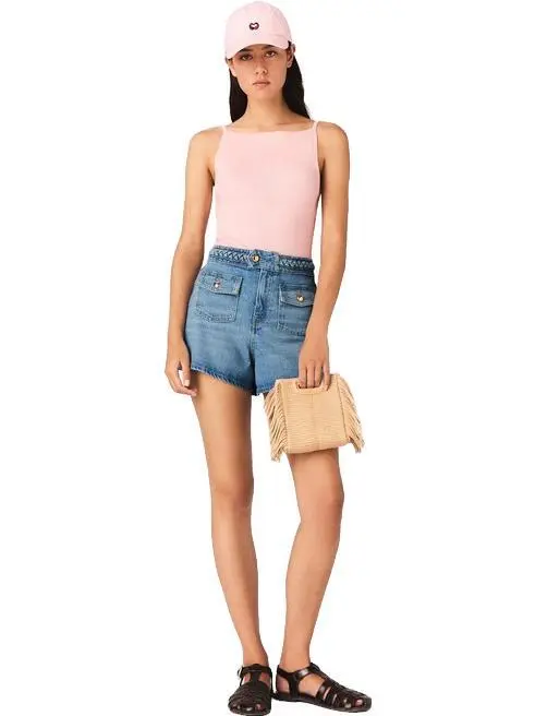 Maje Braided Denim Shorts - Blue