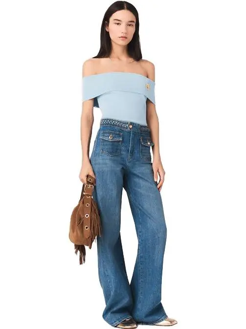 Maje Braided Flare Jeans - Blue