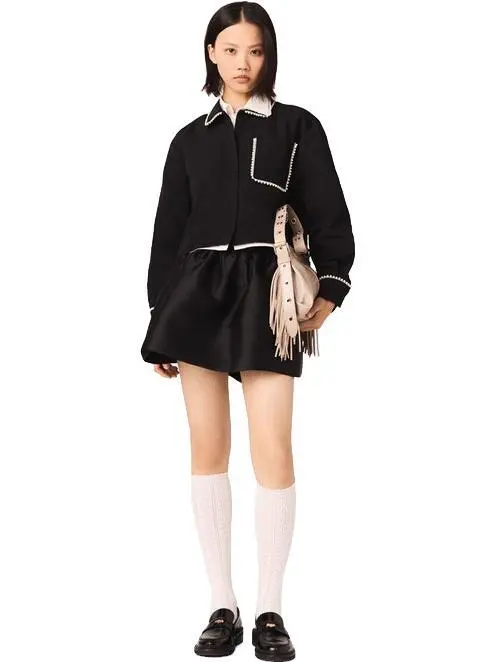 Maje Taffeta Shirt With Pearl Trim - Black
