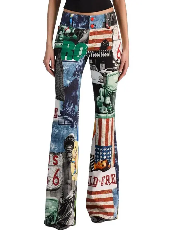 Alice + Olivia Kai Low Rise Printed Bootcut Jeans - Denim