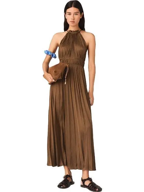 Maje Pleated Maxi Dress - Brown