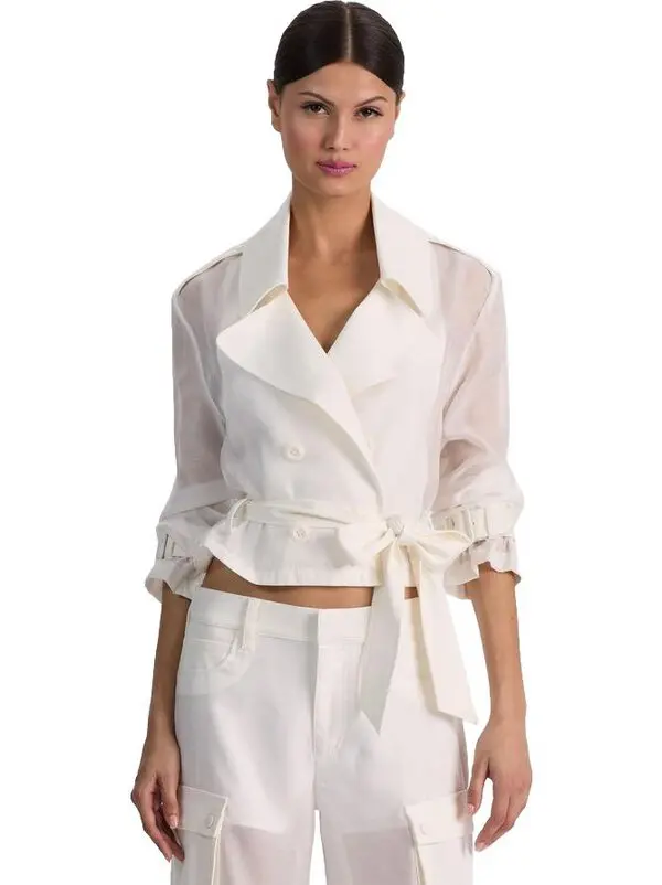 Alice + Olivia Keith Sheer Combo Cropped Trench - White