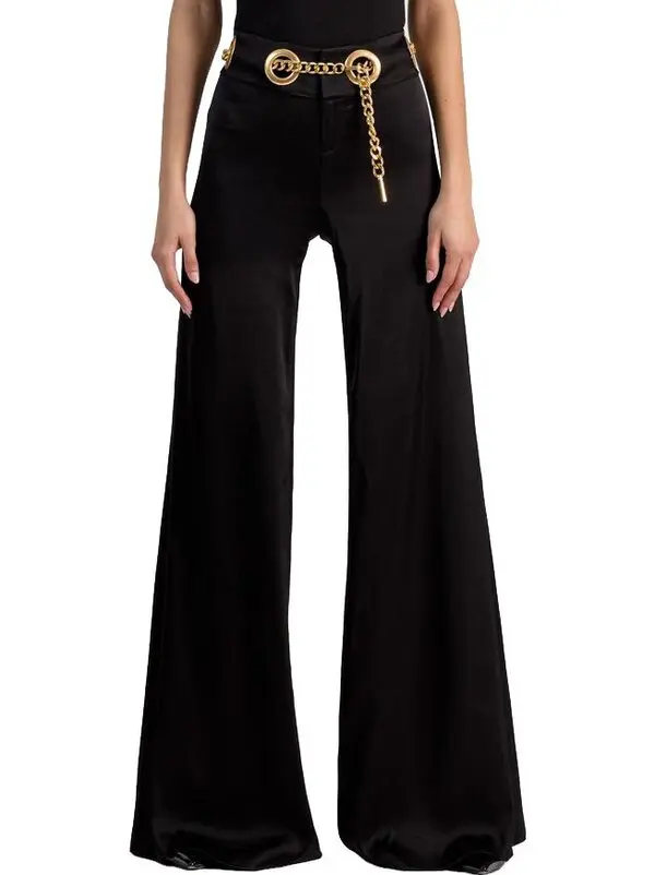 Alice + Olivia Wide Leg Chain Belt Trousers - Black