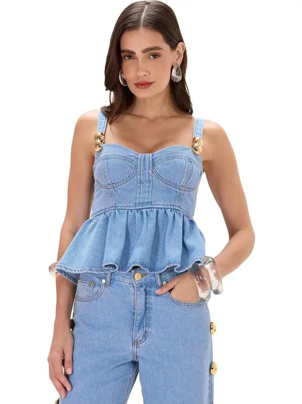 PatBO Marina Denim Top - Blue