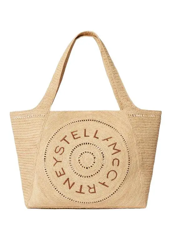 Stella McCartney Logo Large Crochet Raffia Tote Bag - Green
