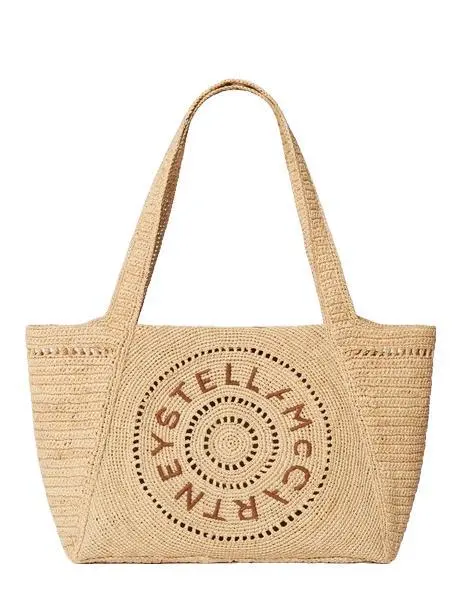 Stella McCartney Logo Crochet Raffia Tote Bag - Green