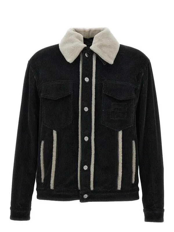 Fendi Blouson In Velluto A Coste - Nero